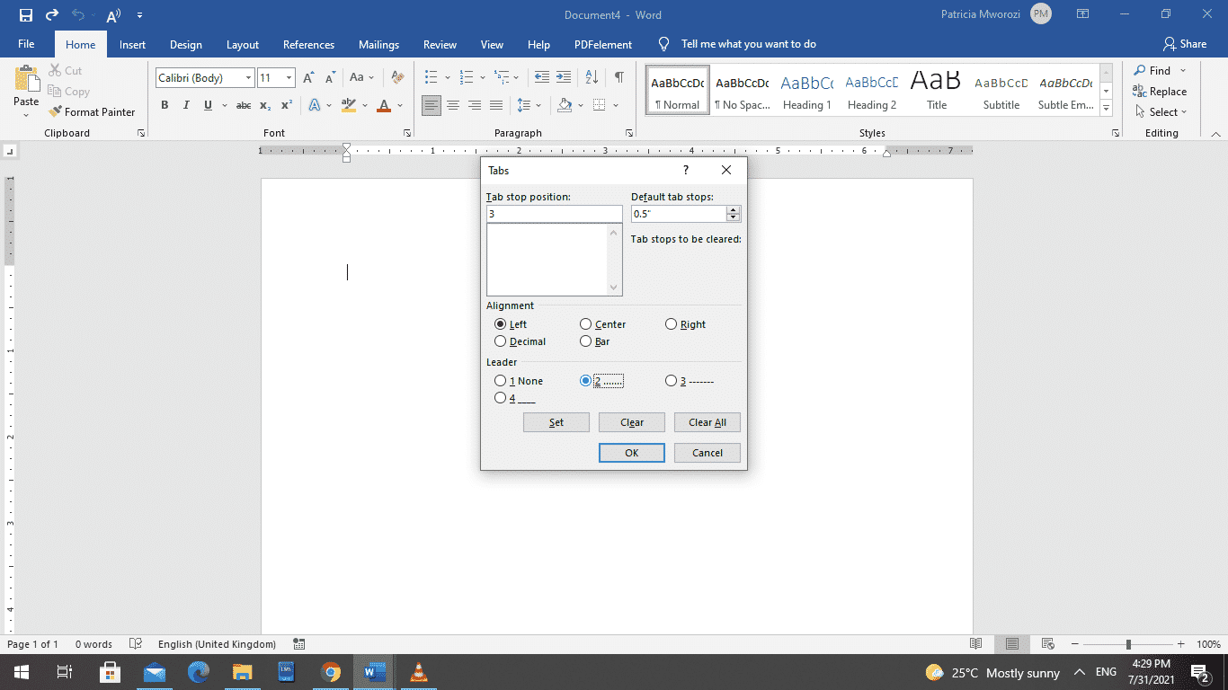 How to use Right Tabs in a Microsoft Word document
