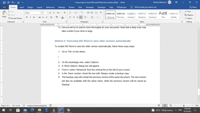 Four easy ways to revert Microsoft Word documents