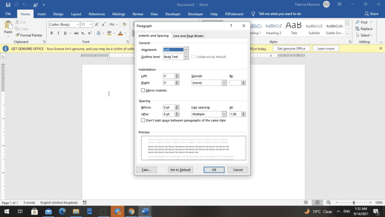 How to align text left and right on the same line in Microsoft Word