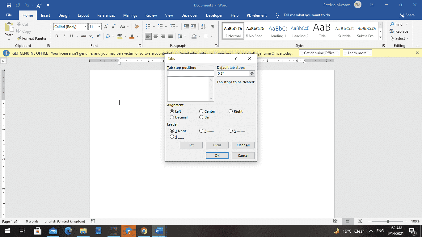 How to align text left and right on the same line in Microsoft Word