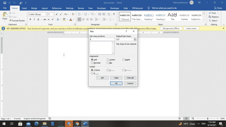 How to align text left and right on the same line in Microsoft Word