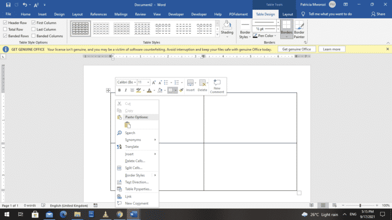 How to divide a page into four quarters in Microsoft Word