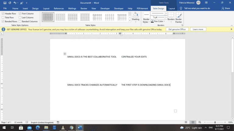 How to divide a page into four quarters in Microsoft Word