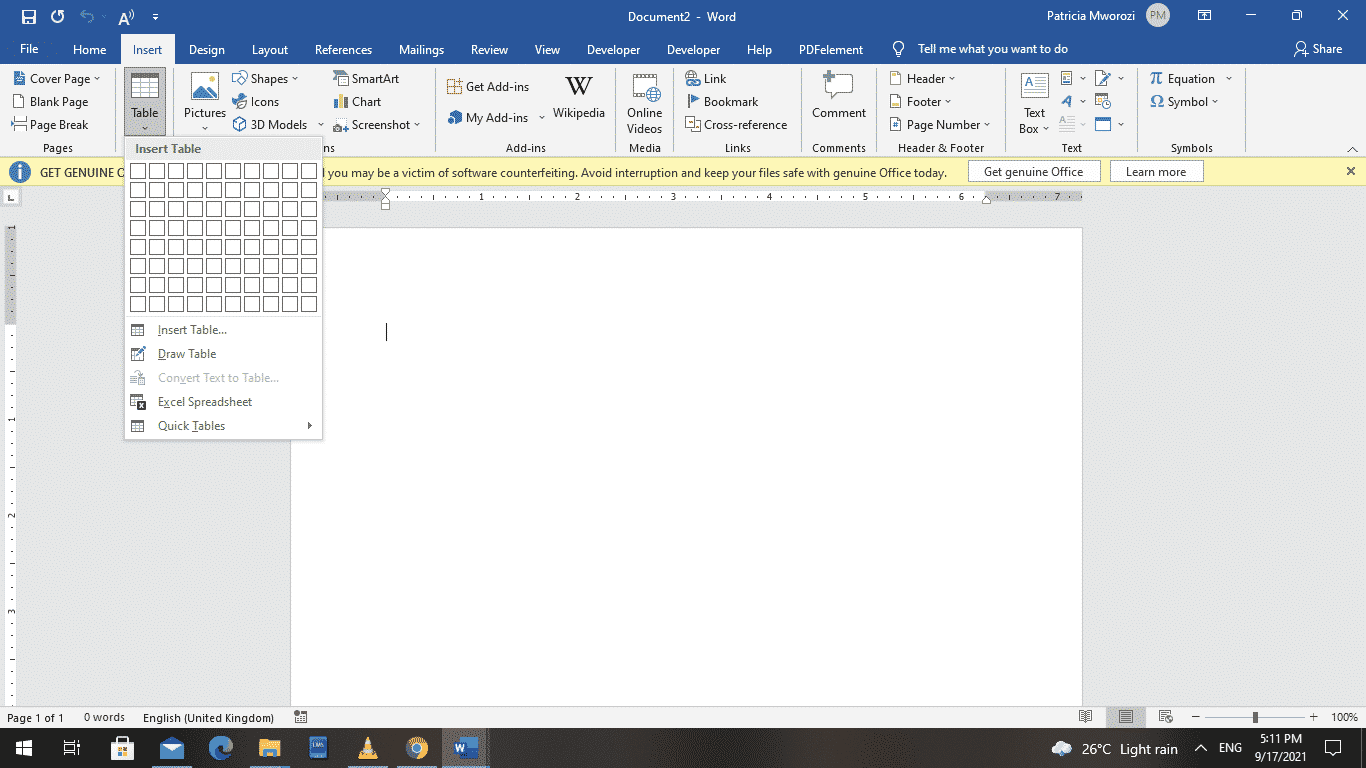 How to divide a page into four quarters in Microsoft Word