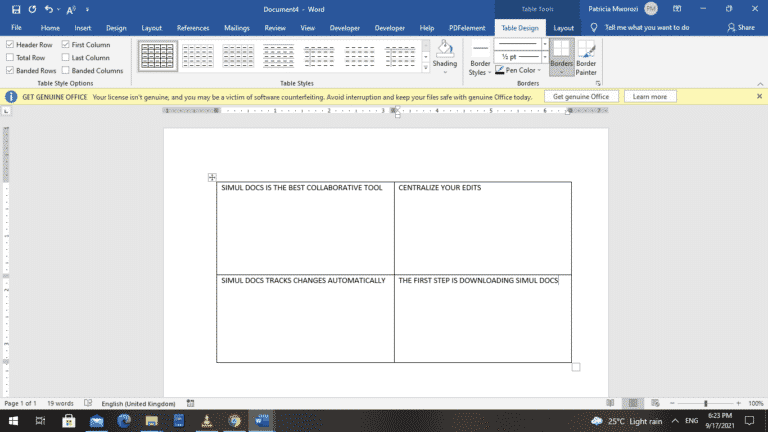 How to divide a page into four quarters in Microsoft Word