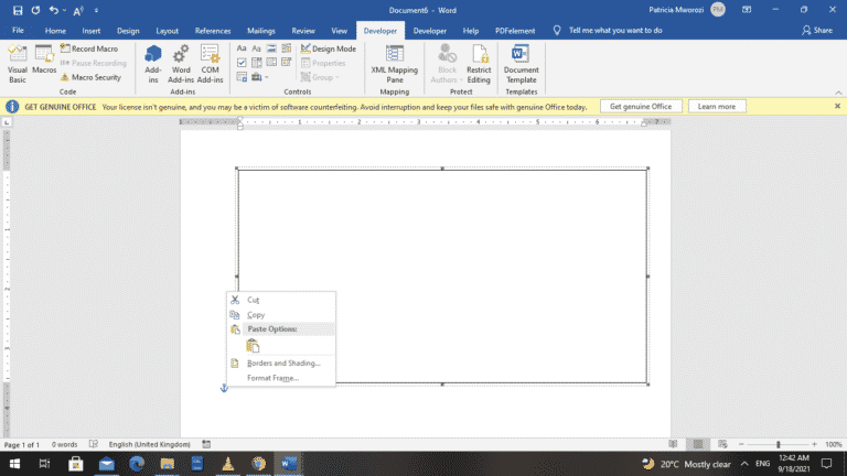 How to insert frames into Microsoft Word documents