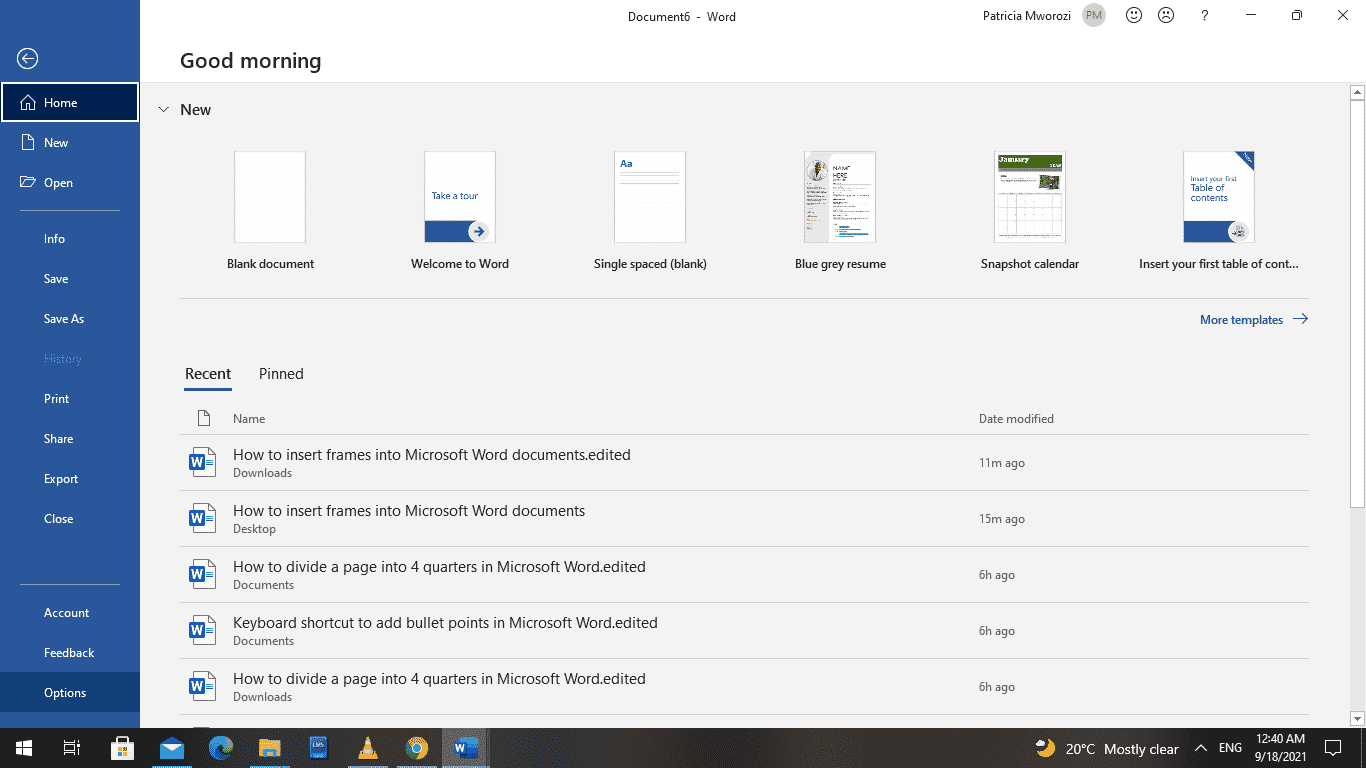 How to insert frames into Microsoft Word documents