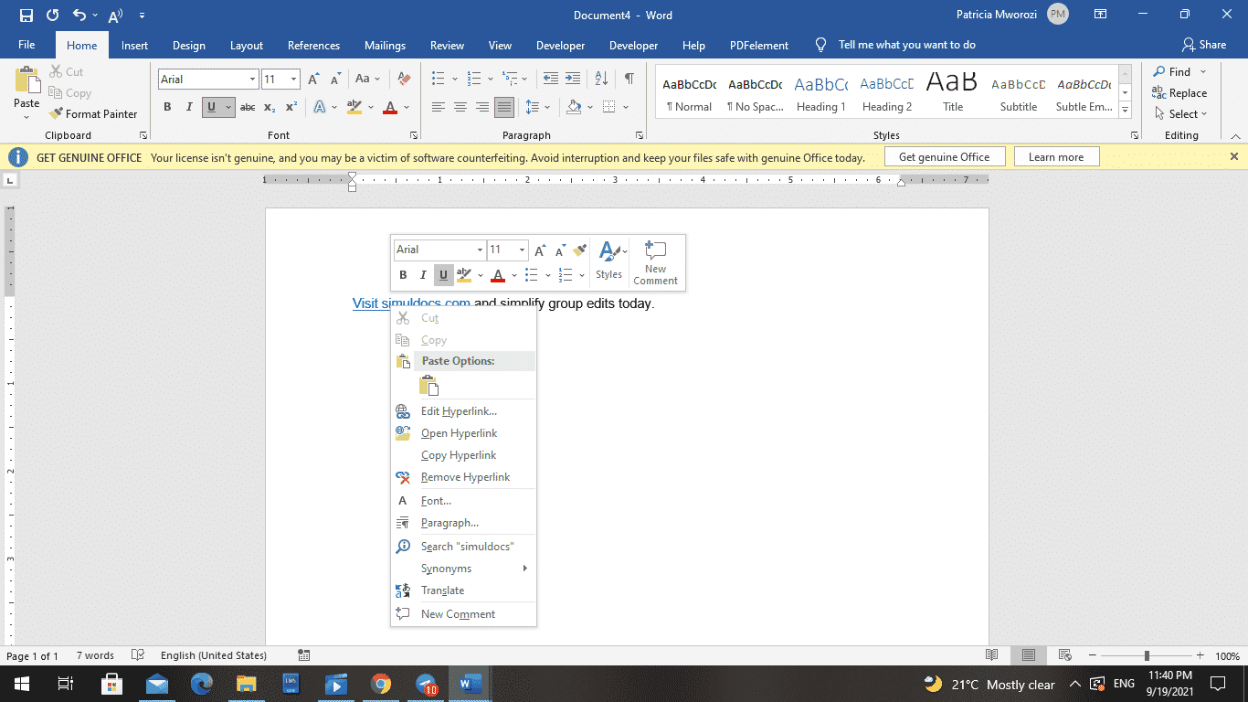 How to remove all hyperlinks in a Microsoft Word document