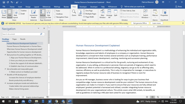 How to reorder pages in Microsoft Word document