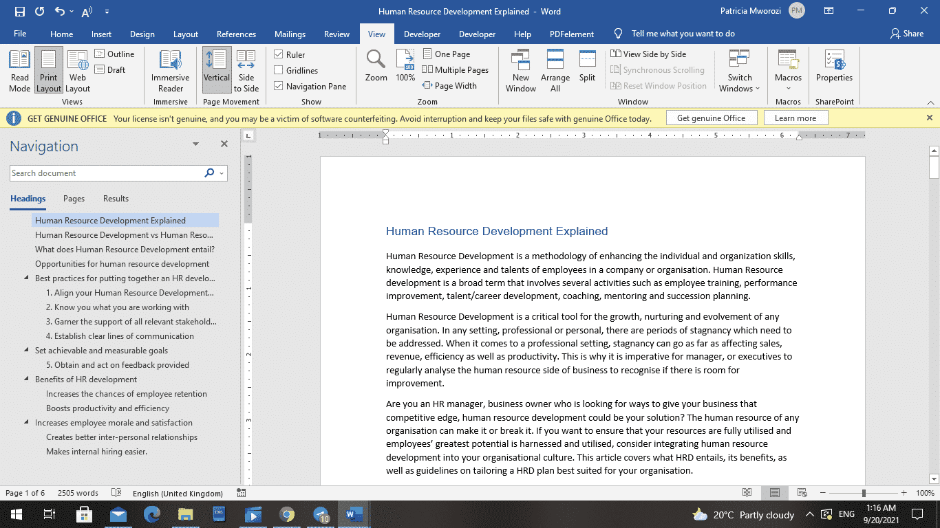 How to reorder pages in Microsoft Word document