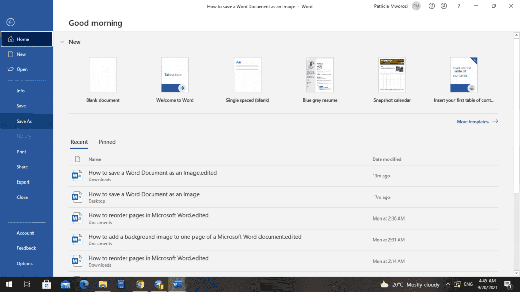 How To Save A Microsoft Word Document As An Image