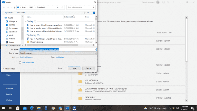 How to save a Microsoft Word document as an Image