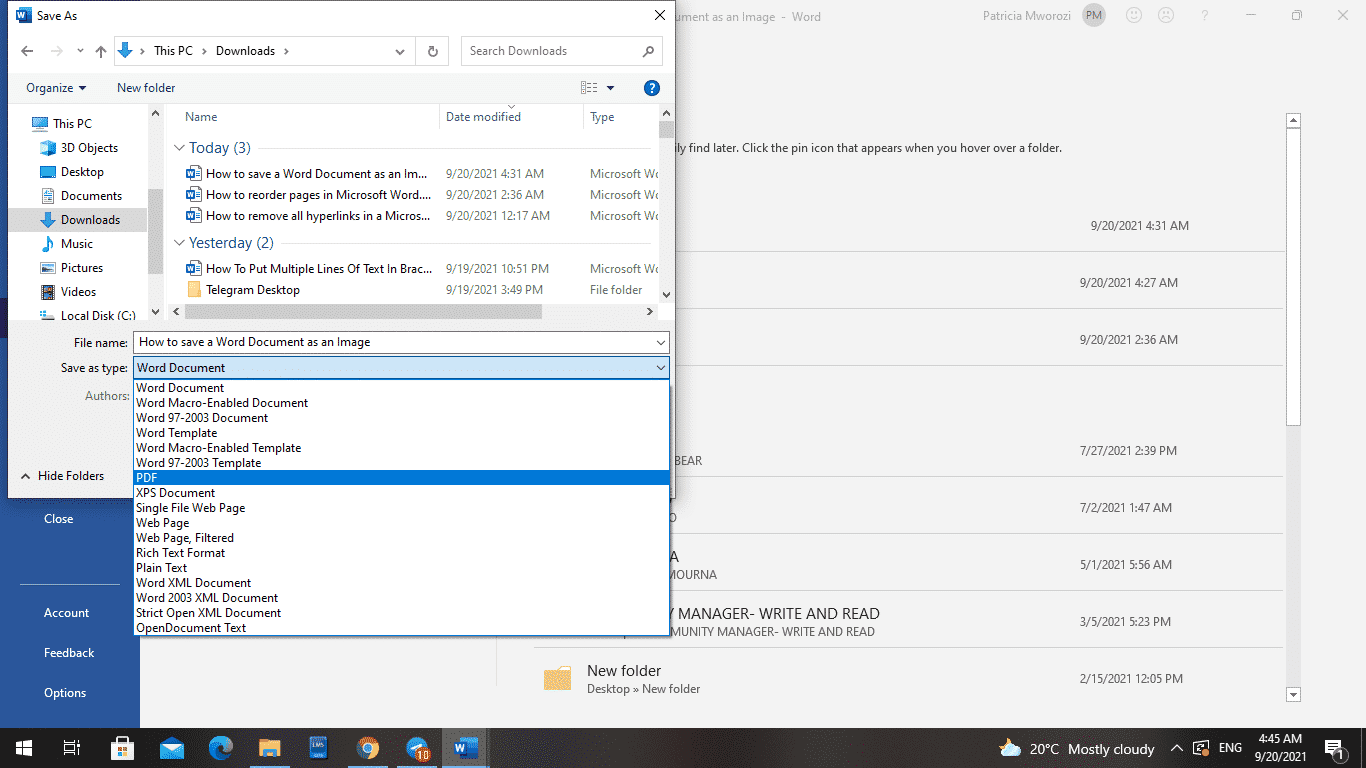 How to save a Microsoft Word document as an Image