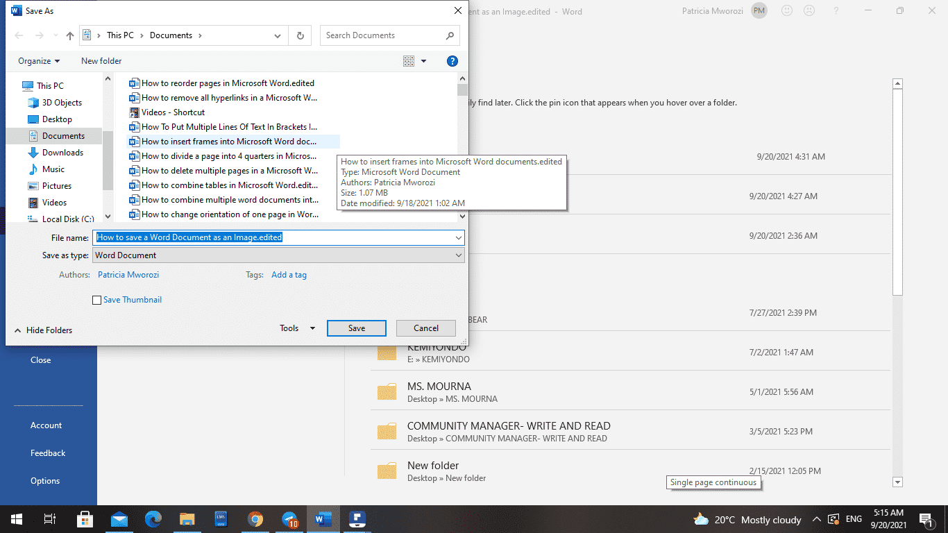 How to save a Microsoft Word document as an Image