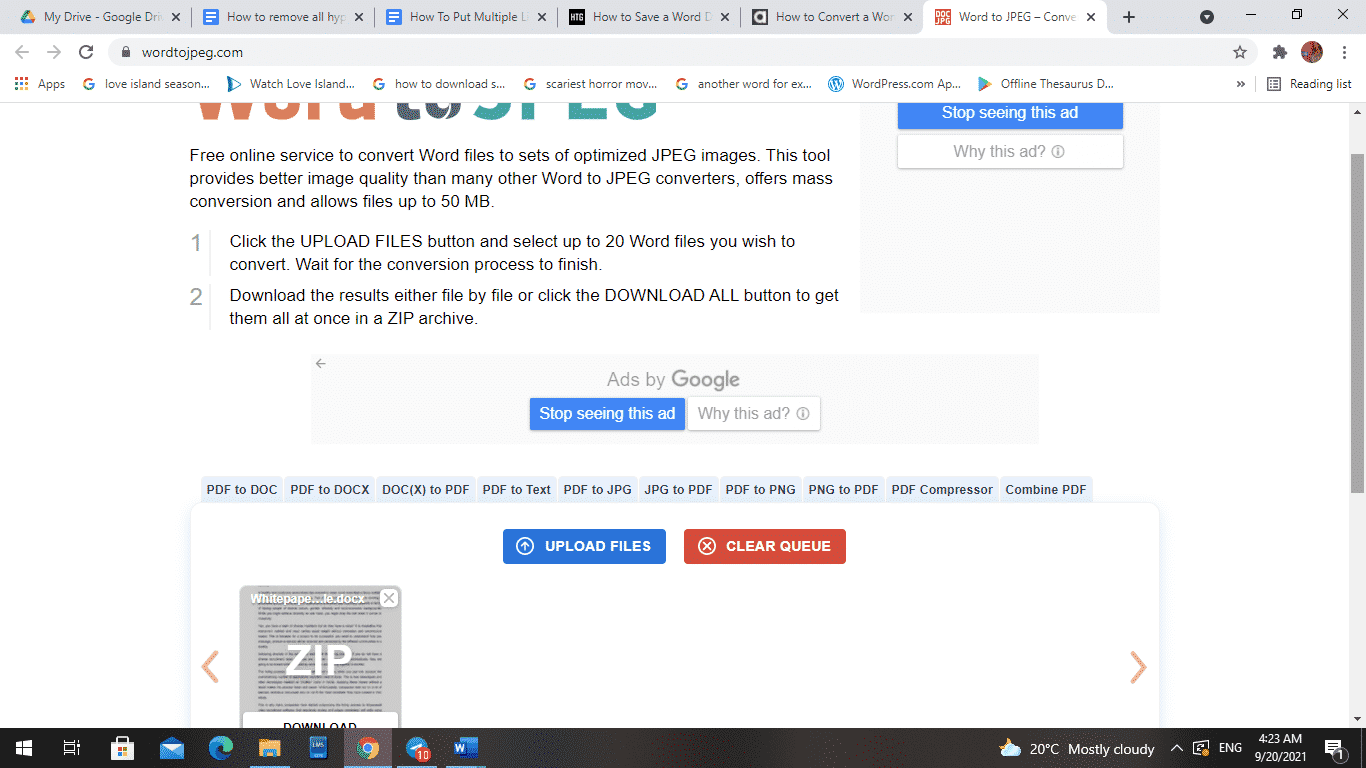 How to save a Microsoft Word document as an Image