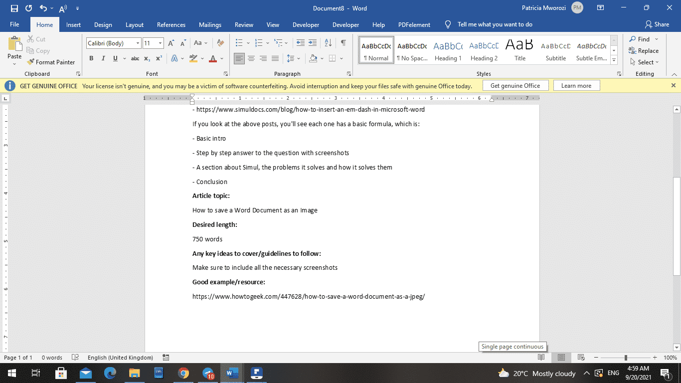How to save a Microsoft Word document as an Image