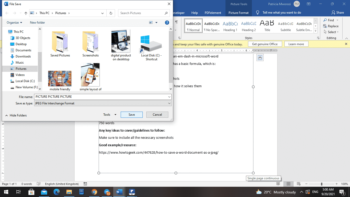 How to save a Microsoft Word document as an Image