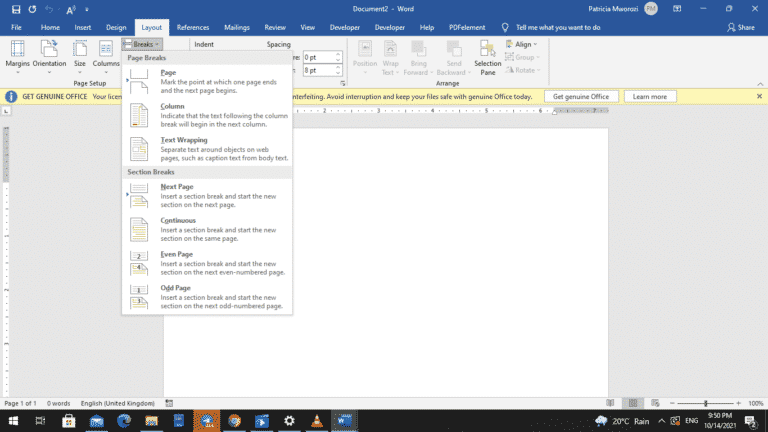 How to add a Section Break in Microsoft Word documents