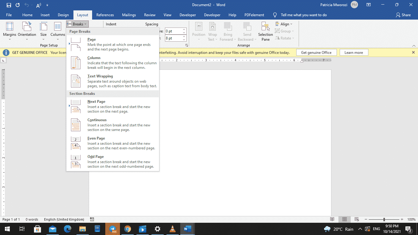 How to add a Section Break in Microsoft Word documents