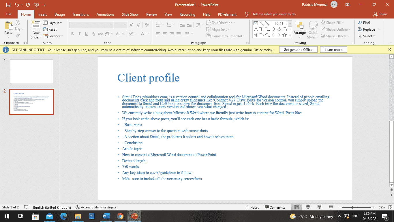 How to convert a Microsoft Word document to PowerPoint
