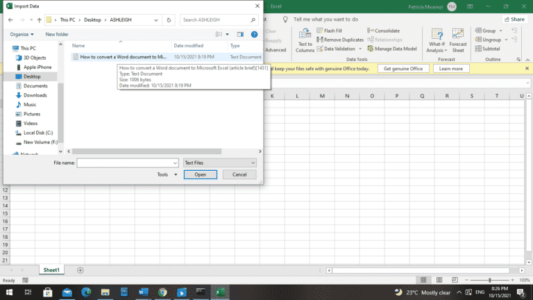 How to convert a Word document to Microsoft Excel