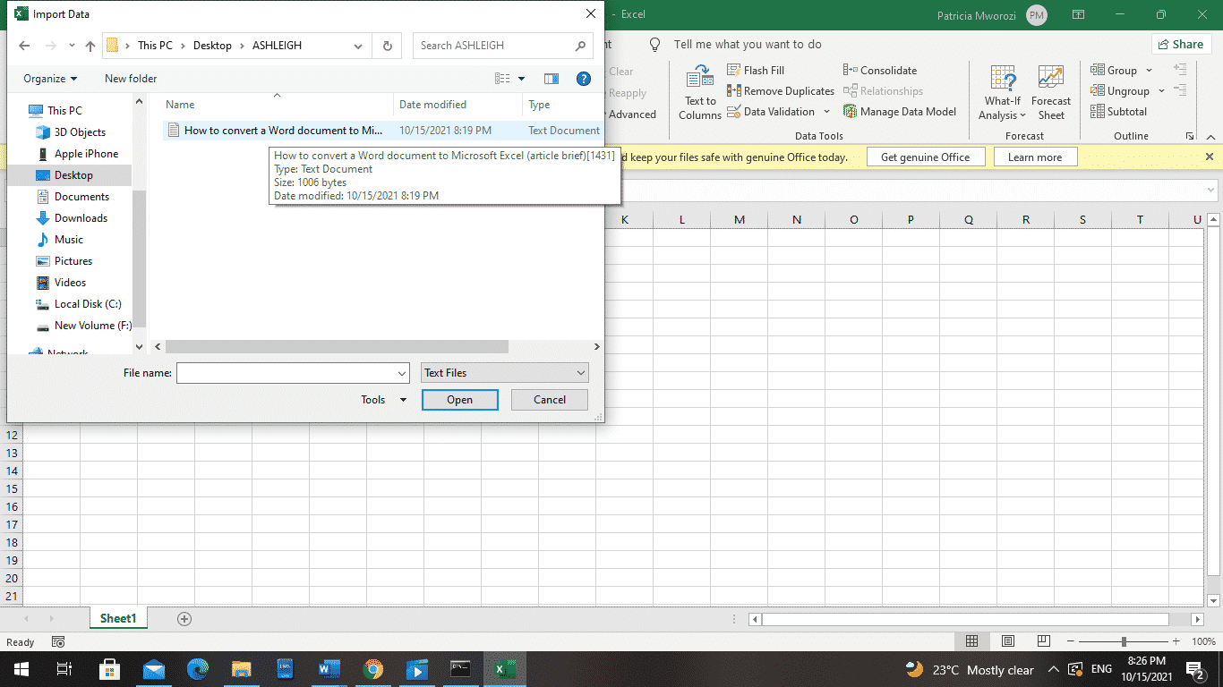 How to convert a Word document to Microsoft Excel