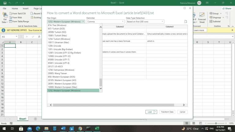 How to convert a Word document to Microsoft Excel