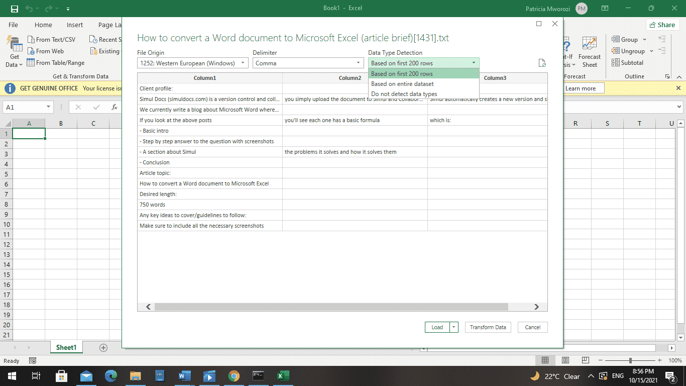 How To Convert A Word Document To Microsoft Excel