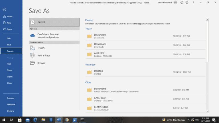 How to convert a Word document to Microsoft Excel