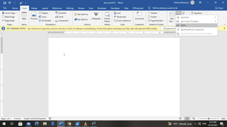 How to insert a line over the top of text in Word documents