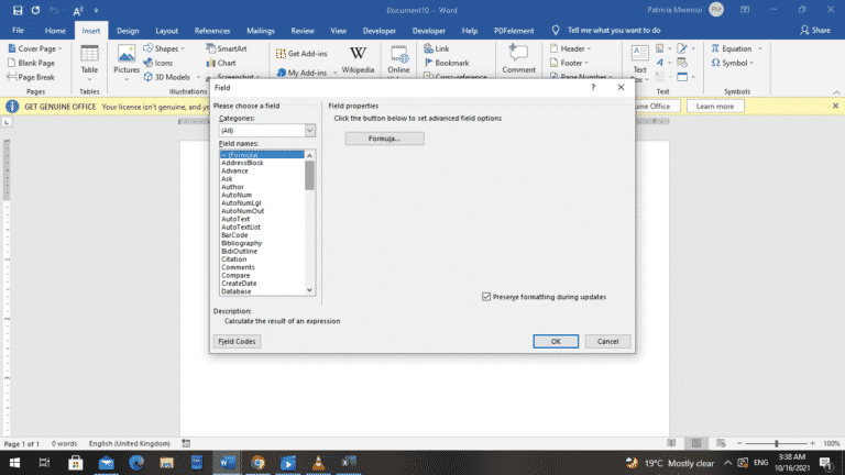 How to insert a line over the top of text in Word documents