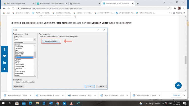 How to insert a line over the top of text in Word documents