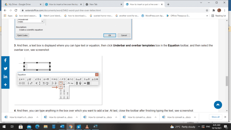 How to insert a line over the top of text in Word documents
