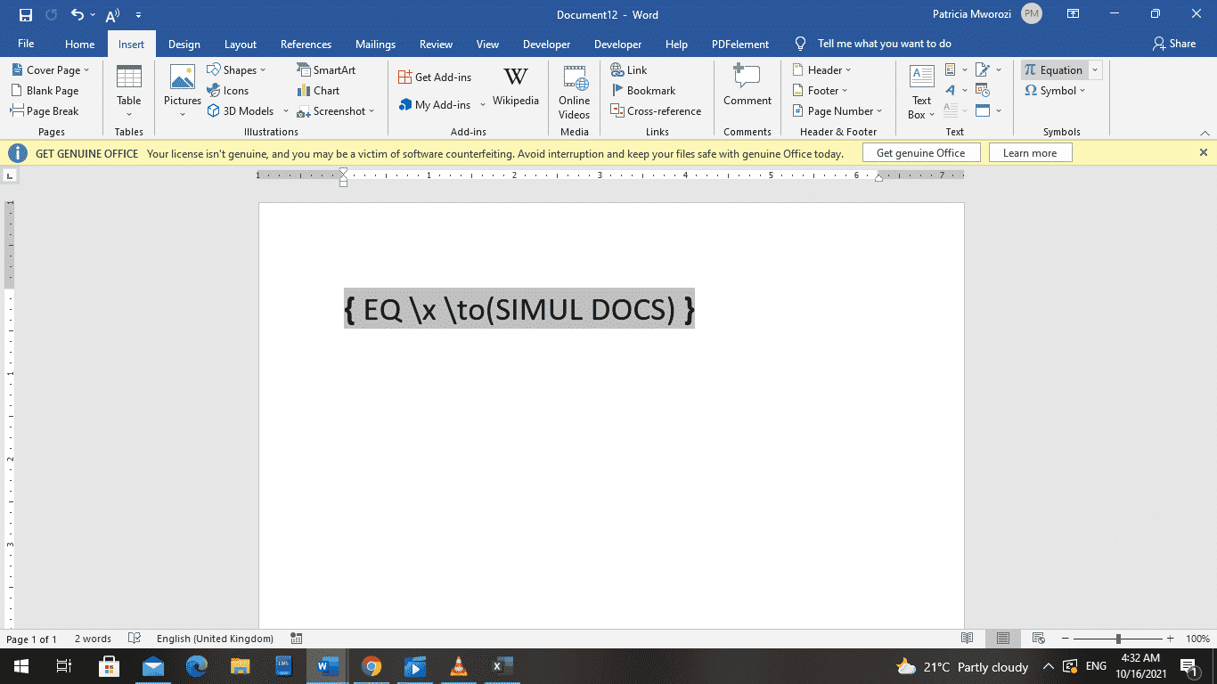 How to insert a line over the top of text in Word documents