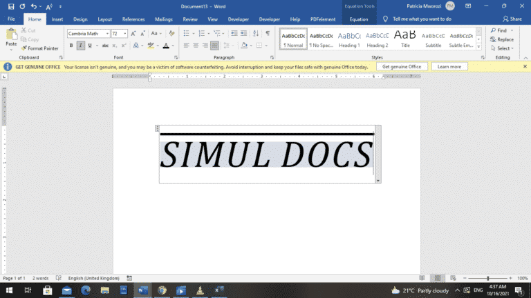How to insert a line over the top of text in Word documents