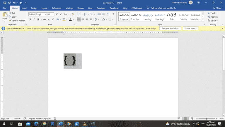 How to insert a line over the top of text in Word documents