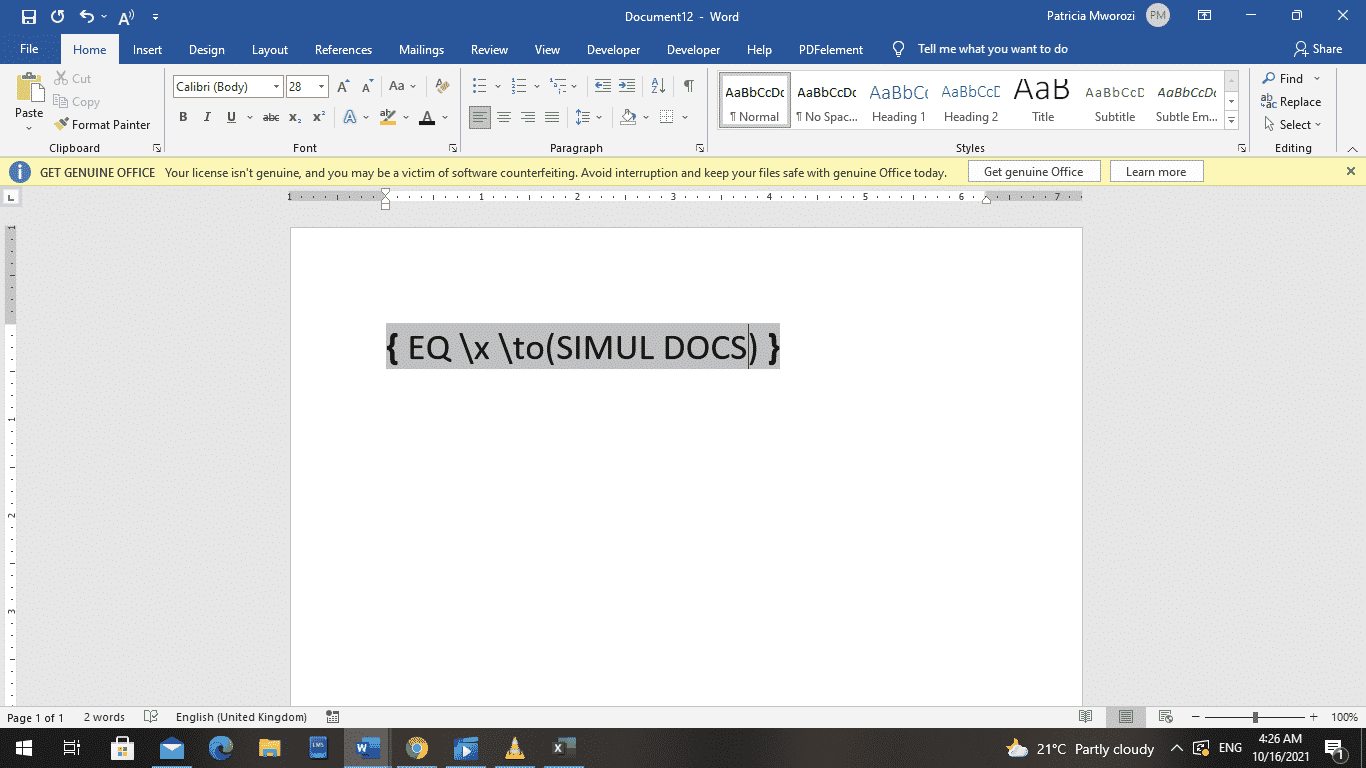How to insert a line over the top of text in Word documents