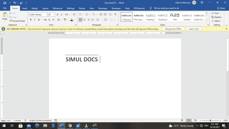 How to insert a line over the top of text in Word documents
