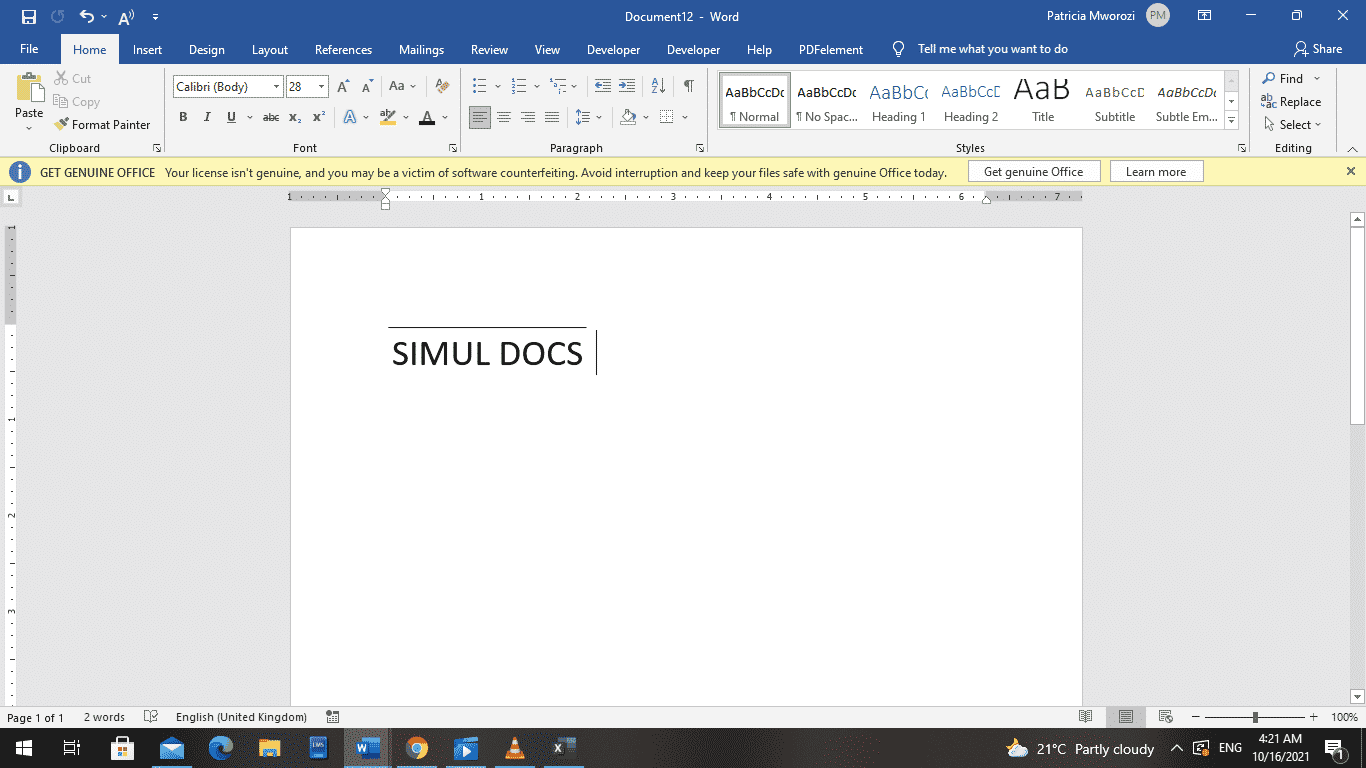 How to insert a line over the top of text in Word documents