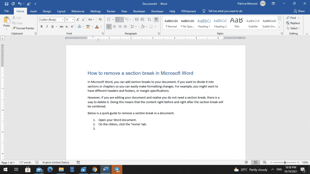 How To Remove A Section Break In Microsoft Word Documents
