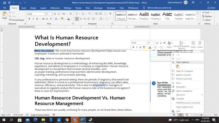 How to remove all comments from a Microsoft Word document