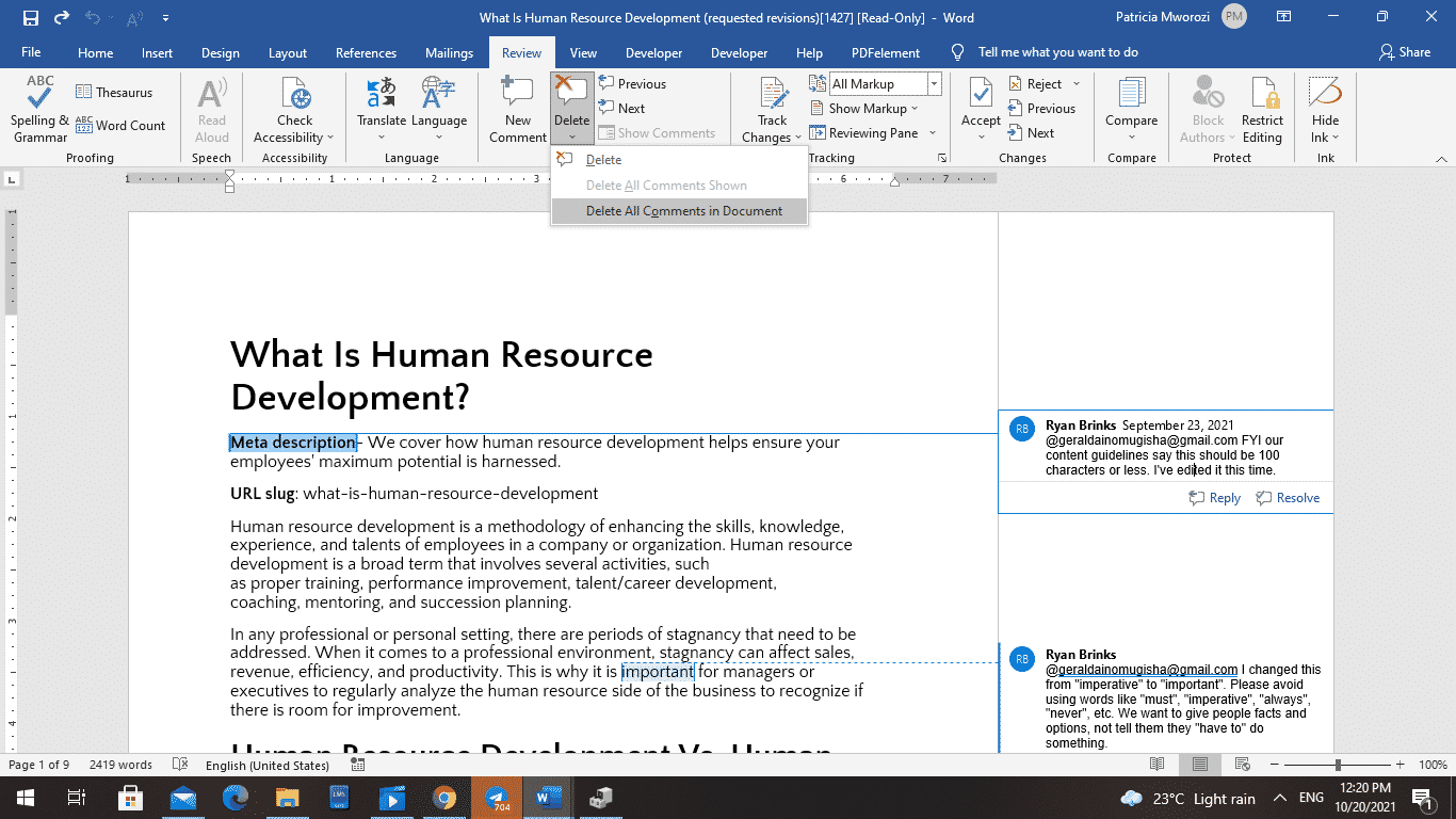 How To Remove All Comments From A Microsoft Word Document