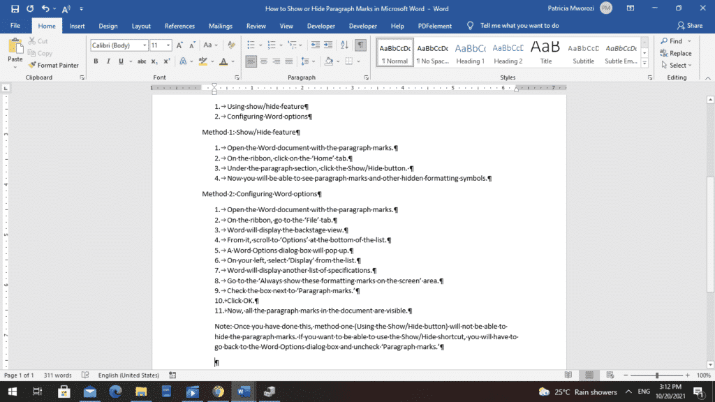 How To Show Or Hide Paragraph Marks In Microsoft Word
