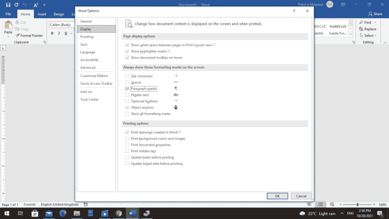 How to show or hide paragraph marks in Microsoft Word