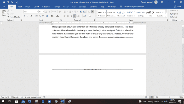 How to show or hide section breaks in Microsoft Word
