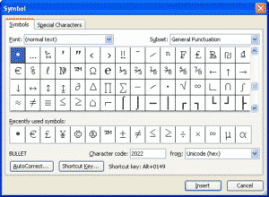 How to add bullet symbols between words in Microsoft Word