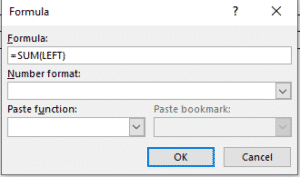 How to insert a formula to sum a column or row of a table in Word