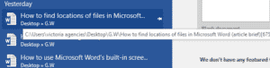 How to find locations of files in Microsoft Word documents